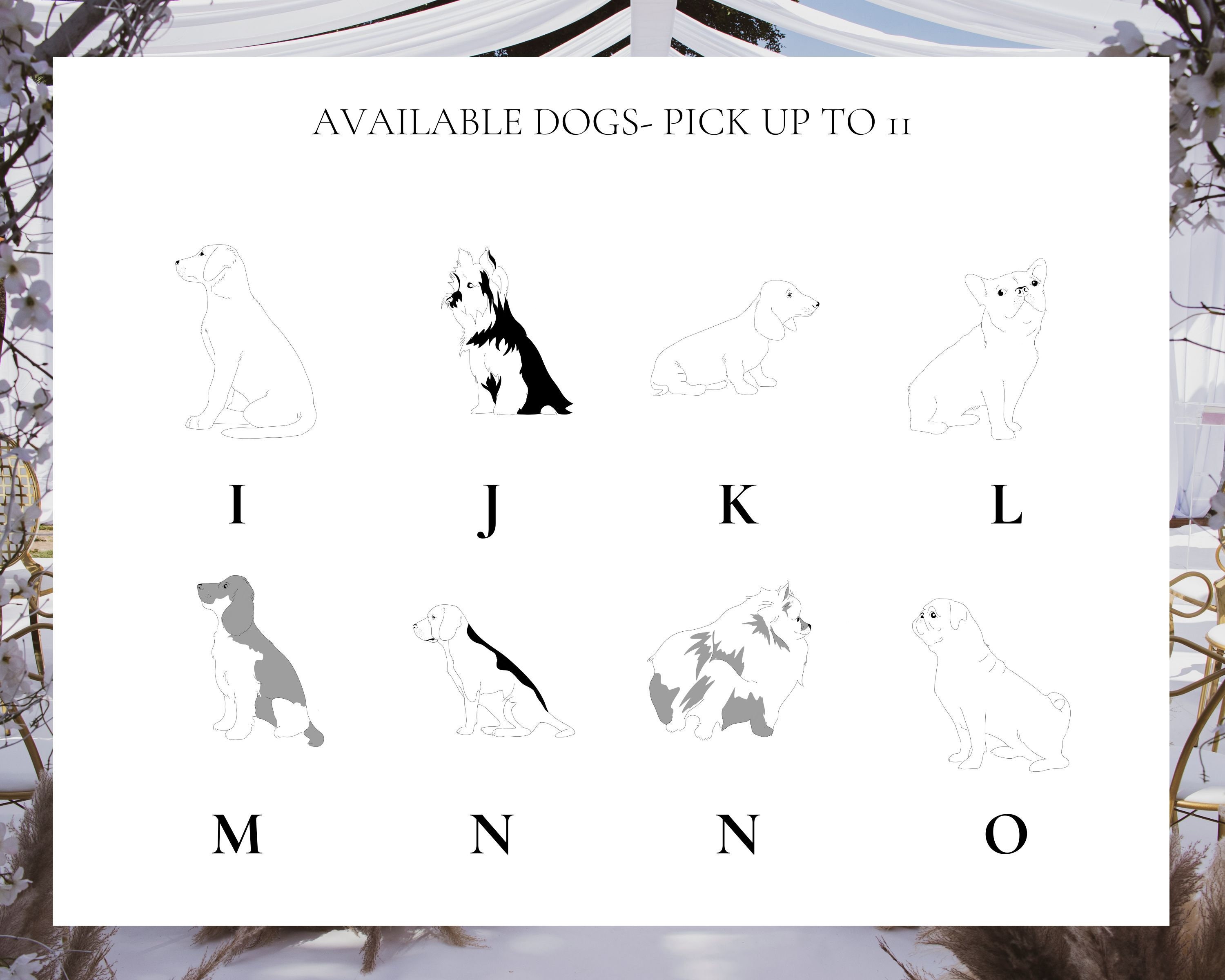 Set of 11 Dog Wedding Table Signs to Match Seating Chart, (digital A5 ...
