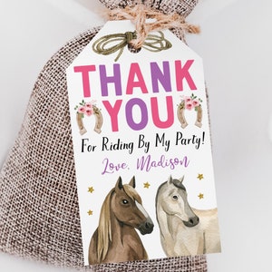 Horse Birthday Party Favor Tags Editable Template, Cowgirl Horse Girl ...