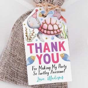 Turtle Birthday Party Favor Tags Editable Template, Girl Turtley ...