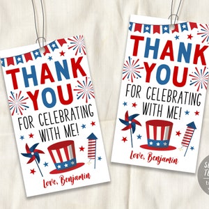 4th of July Birthday Party Thank You Tags Editable Template, Patriotic ...