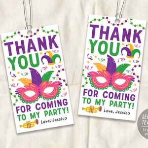 Mardi Gras Favor Tags Editable Template, Mardi Gras Themed Thank You ...