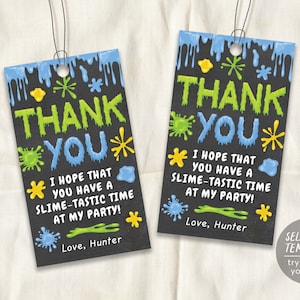 Slime BOY Thank You Birthday Party Tags Editable Template, Slime Favor ...