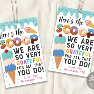 Ice Cream Thank You Gift Tags Editable Template, Here's the Scoop ...