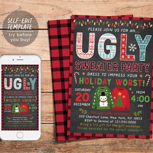 Ugly Christmas Sweater Party Invitation Editable Template - Etsy