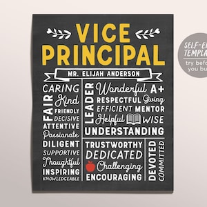 Editable Vice Principal Chalkboard Gift Print Template, Personalized ...