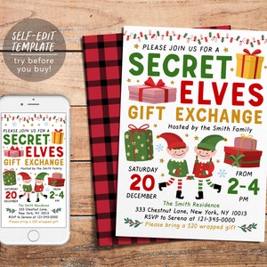 Secret Elves Gift Exchange Invitation Editable Template, Secret Elf ...