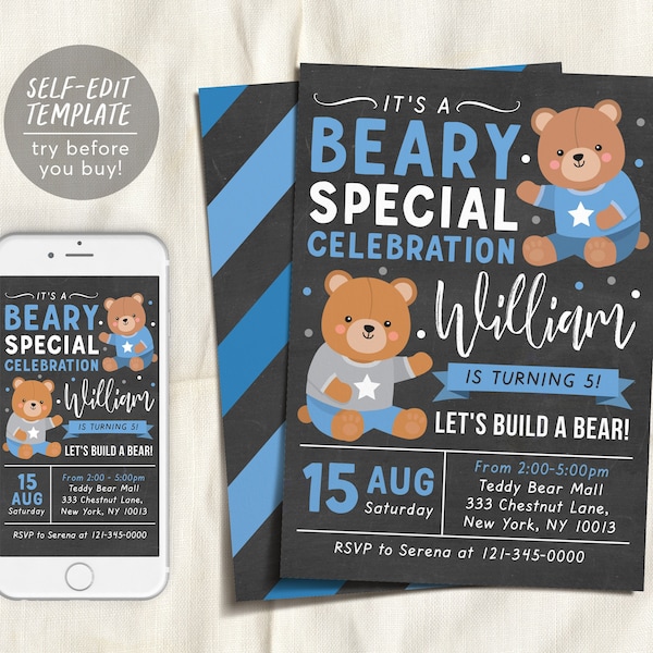 Build a Bear Invitation Printable - Etsy