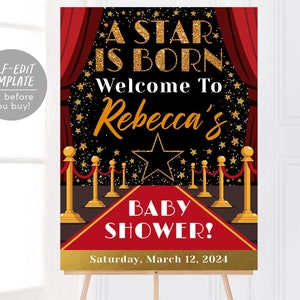 Red Carpet Baby Shower Welcome Sign Editable Template, A Star is Born ...