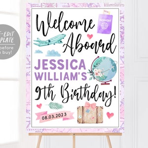 Welcome Aboard Airline Travel Themed Birthday Welcome Sign Editable ...