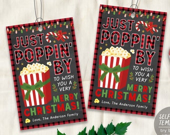 Happy Holidays Popcorn Gift Tag 3x3 Inches 8.5x11 Inch Pdf - Etsy