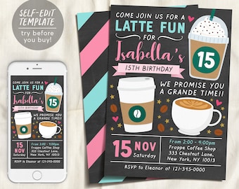 Coffee Themed Birthday Party Invitation - Etsy
