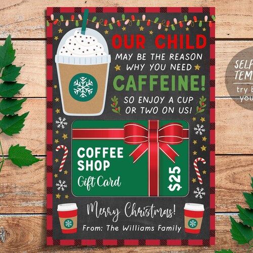 EDITABLE Christmas Gift Card Holder Christmas Thanks a LATTE - Etsy
