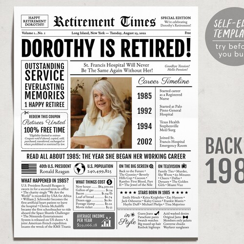 Unique Newspaper Retirement Gifts for Men or Women Editable - Etsy