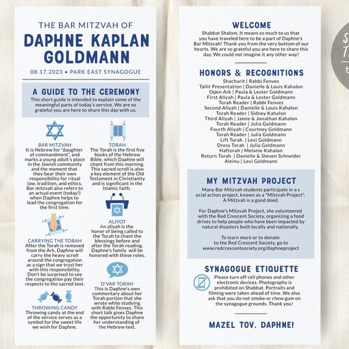 Editable Jewish Bar or Bat Mitzvah Bifold Program Infographic - Etsy
