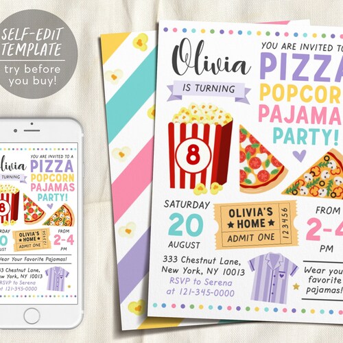 Girls Sleepover Party Birthday Invitation Editable Template - Etsy