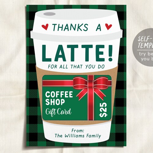 PRINTABLE Christmas Coffee Gift Card Holder Thanks a Latte - Etsy