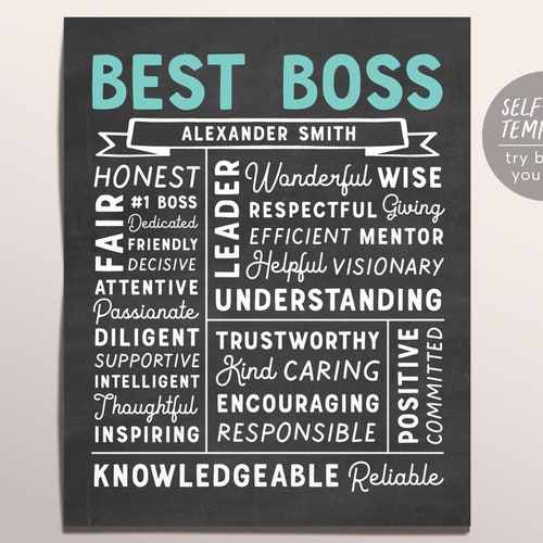 Editable Best Boss Chalkboard Gift Print Template Unique - Etsy