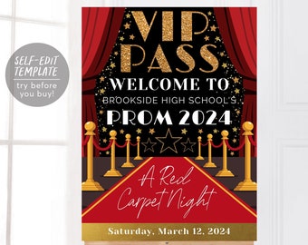 Red Carpet Dance Welcome Sign Hollywood Editable Prom - Etsy