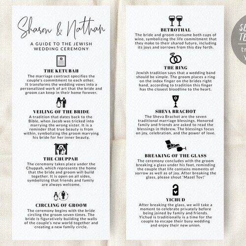 Jewish Wedding Program Template Jewish Explanation Judaica - Etsy