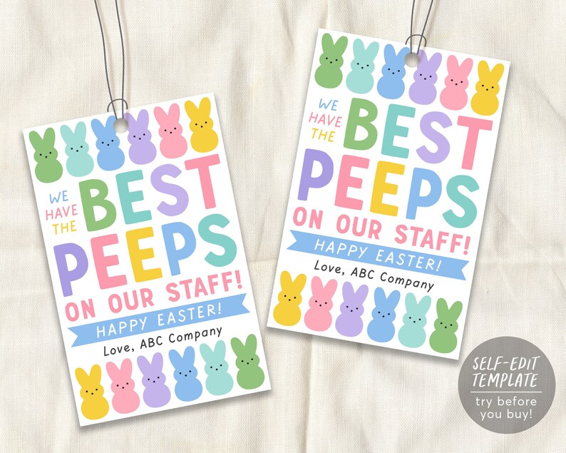 Easter Peeps Gift Tag Editable Template Spring Staff - Etsy