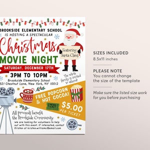 Christmas Movie Night Flyer Editable Template, Holiday Cinema Party ...