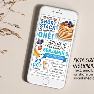 Pancakes Breakfast Birthday Invitation With Photo Editable Template, Boy Shortstack First ...
