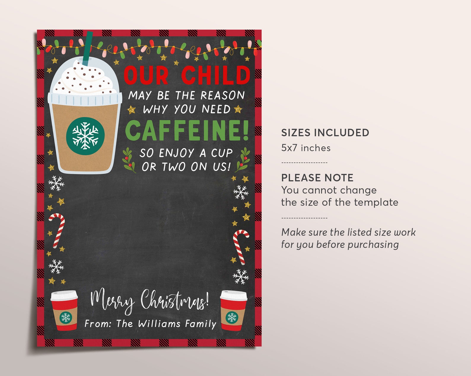Christmas Coffee Gift Card Holder Editable Template Holiday - Etsy