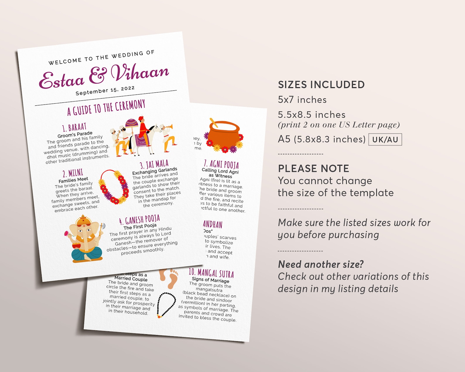 Editable Hindu Ceremony Program Template Hindu Wedding - Etsy