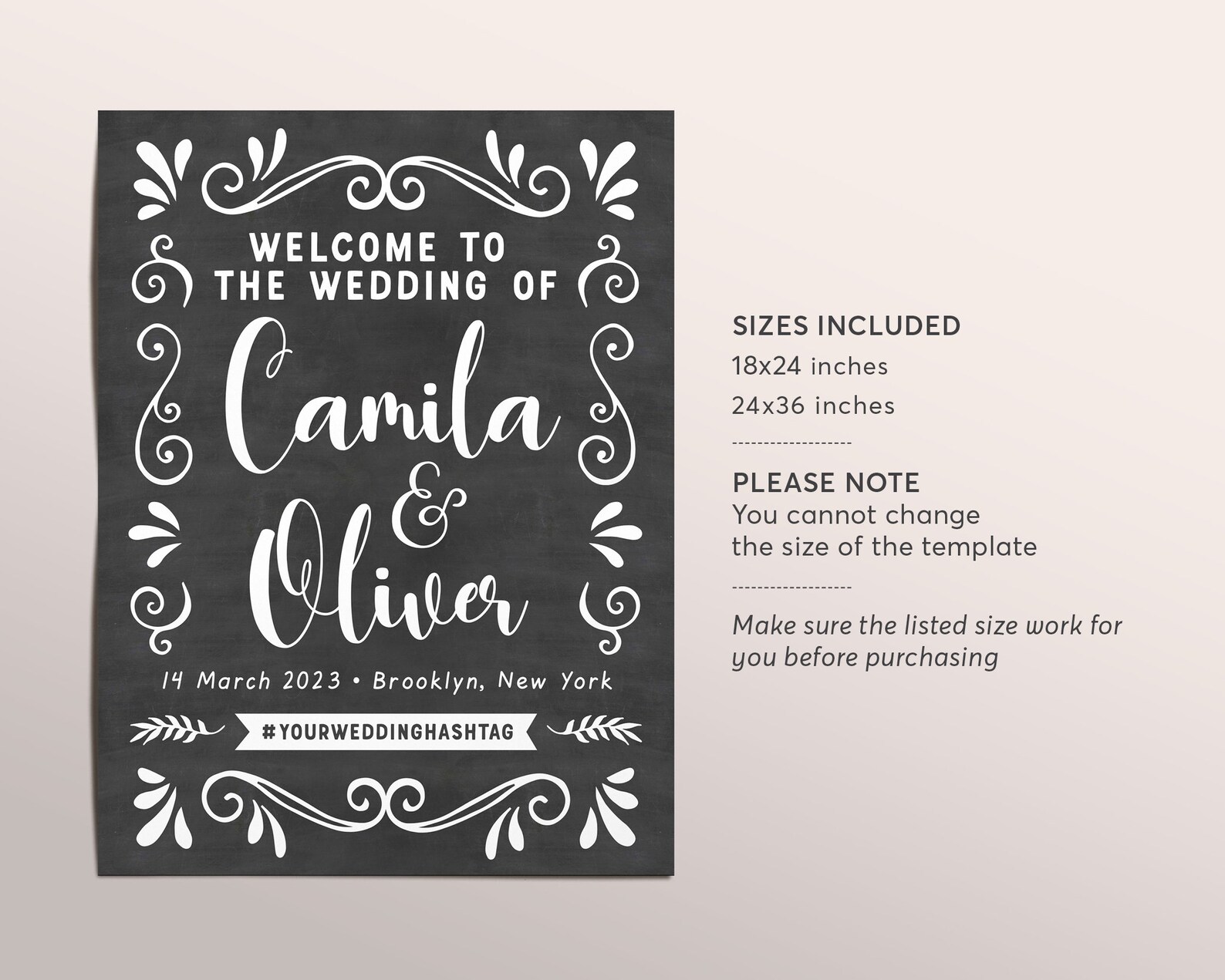 Editable Wedding Chalkboard Welcome Sign Template, Rustic Barn ...