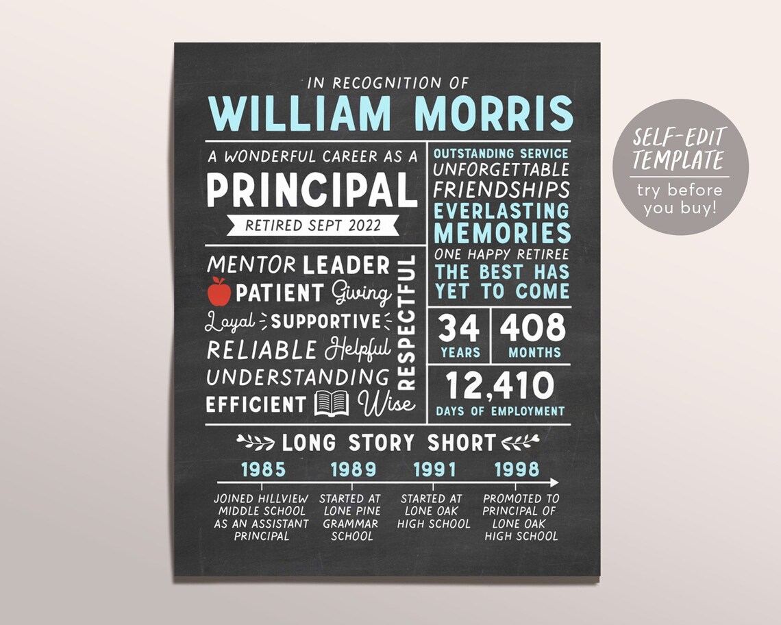 Editable Personalized Retirement Gift for Principal - Etsy