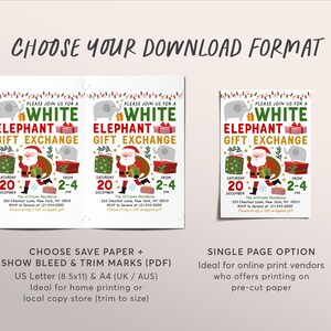 White Elephant Gift Exchange Invitation Editable Template, Christmas ...