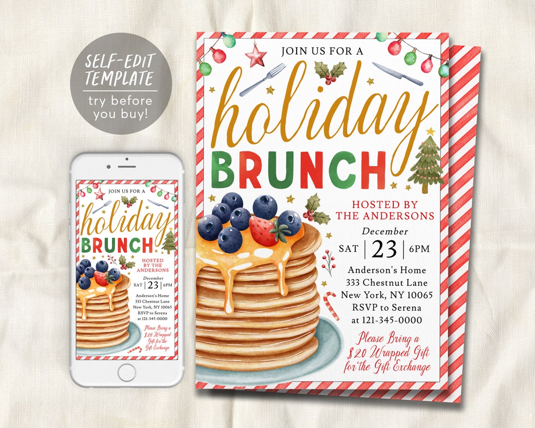 Holiday Brunch Invitation Editable Template Christmas Breakfast