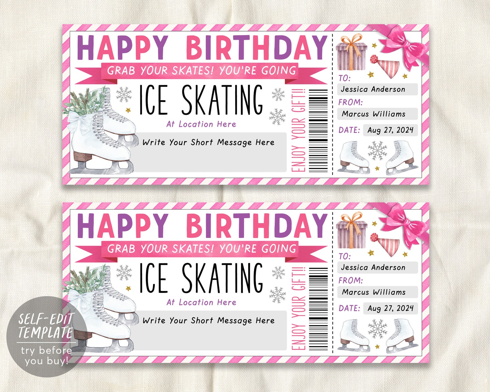 Ice Skating Gift Voucher Editable Template, Birthday Surprise Skating ...