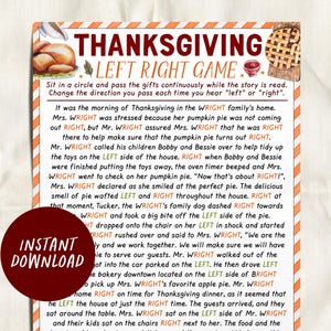 Thanksgiving Left Right Game, Fall Left Right Story Pass the Gift Prize ...
