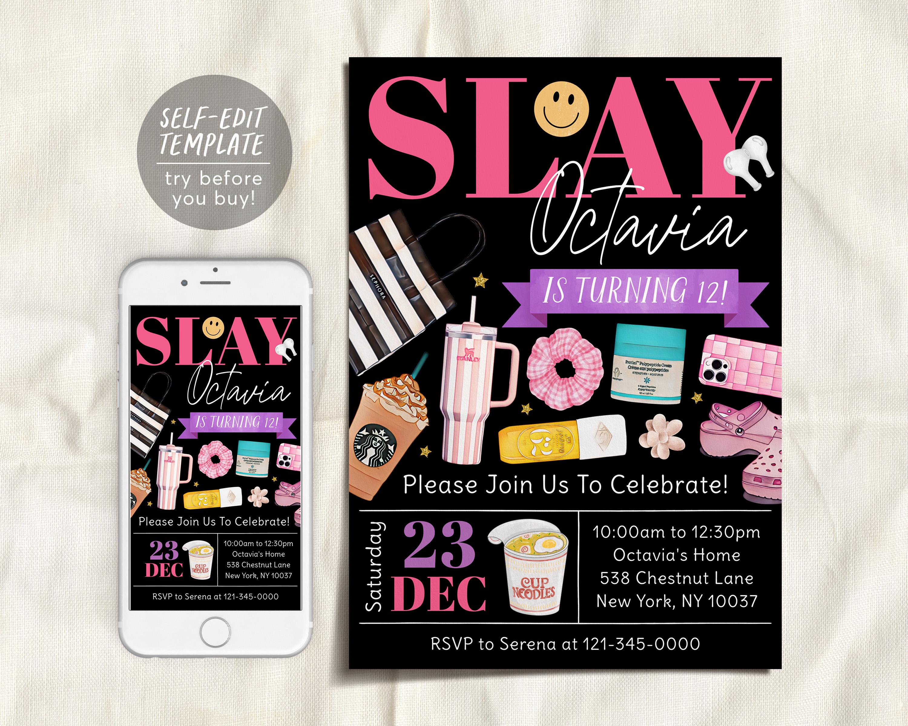 VSCO Girl Slay Birthday Invitation Editable Template, Teen Tween Girl ...