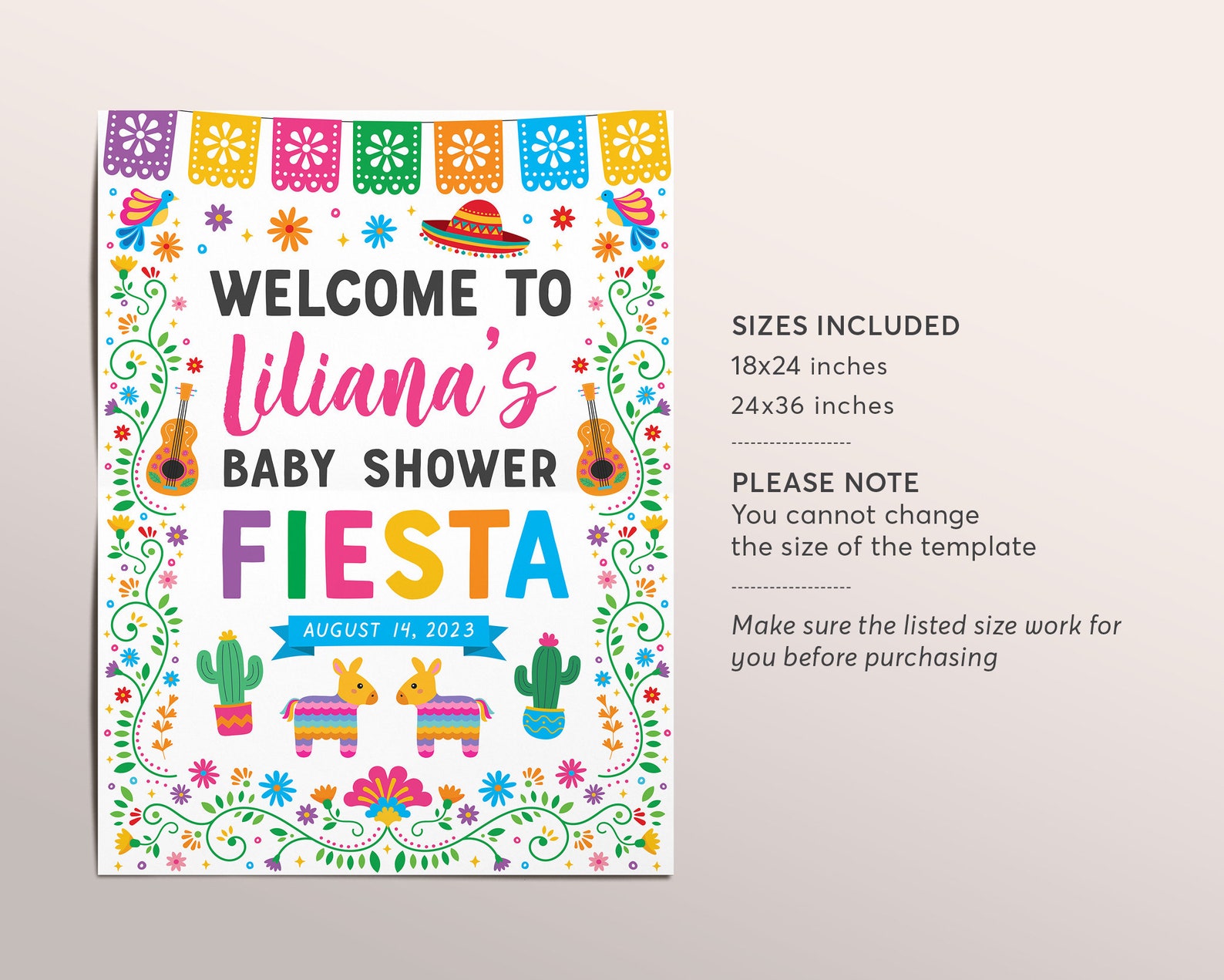 Fiesta Baby Shower Welcome Sign Editable Template, Mexican Theme ...