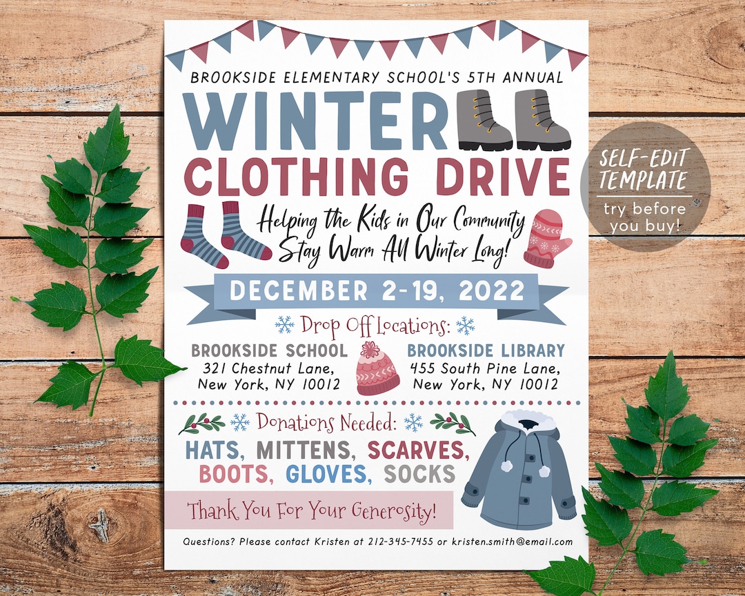 Winter Clothing Drive Flyer Editable Template, Charity Church ...