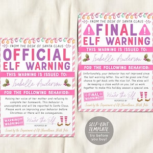 Pink Elf Warning Report Editable Template, Official Christmas Behavior ...