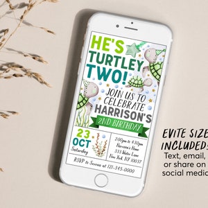 Turtle Second Birthday Invitation With Photo Editable Template, He's ...