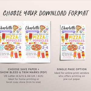 Pizza and Popsicles Birthday Party Invitation Editable Template, Pizza ...
