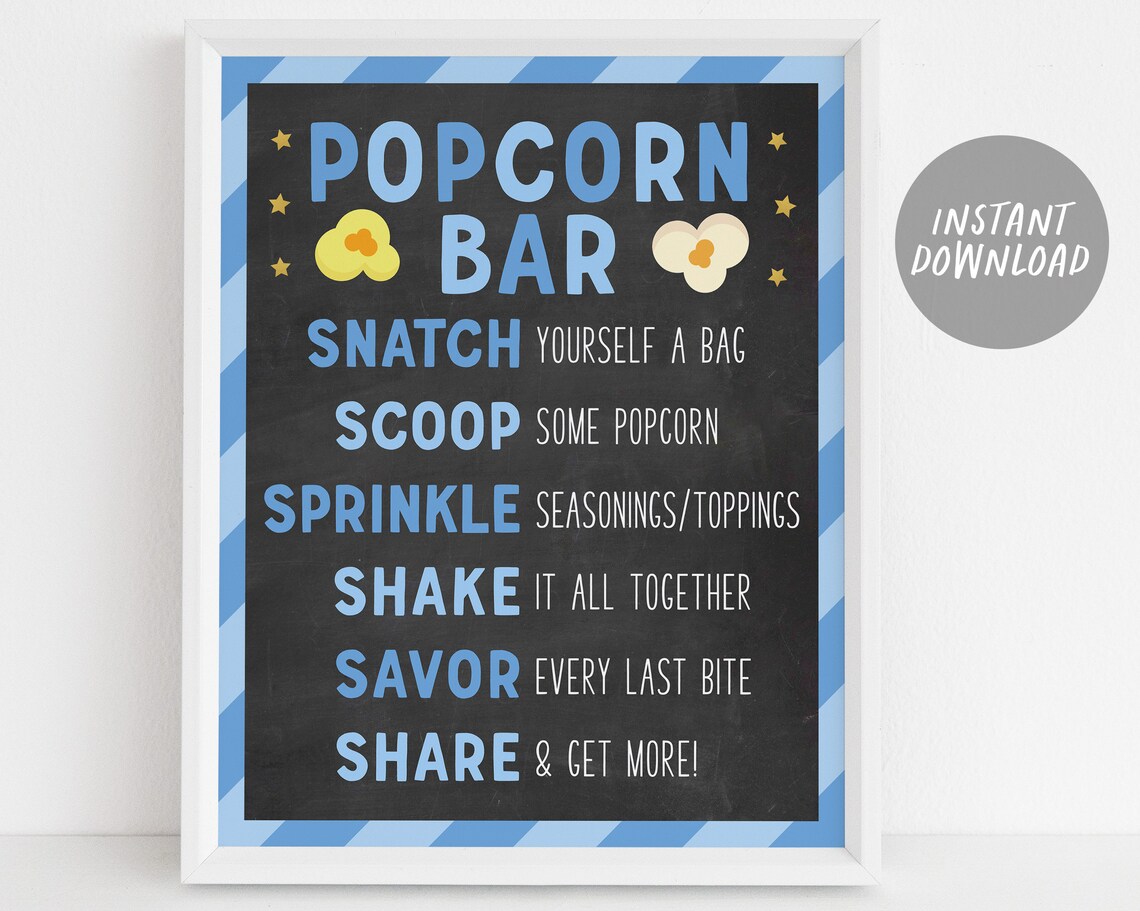 Pizza Popcorn and Pajamas Party Signs BUNDLE for Birthday, Popcorn Bar ...