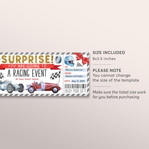 Car Race Ticket Gift Certificate Editable Template, Surprise Car Racing ...