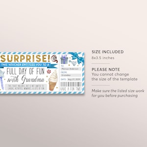 Fun Day Ticket Editable Template, Surprise Day of Fun With Grandma Gift ...