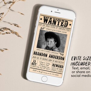 Wanted Poster Invitation With Photo Editable Template, Cowboy Cowgirl ...