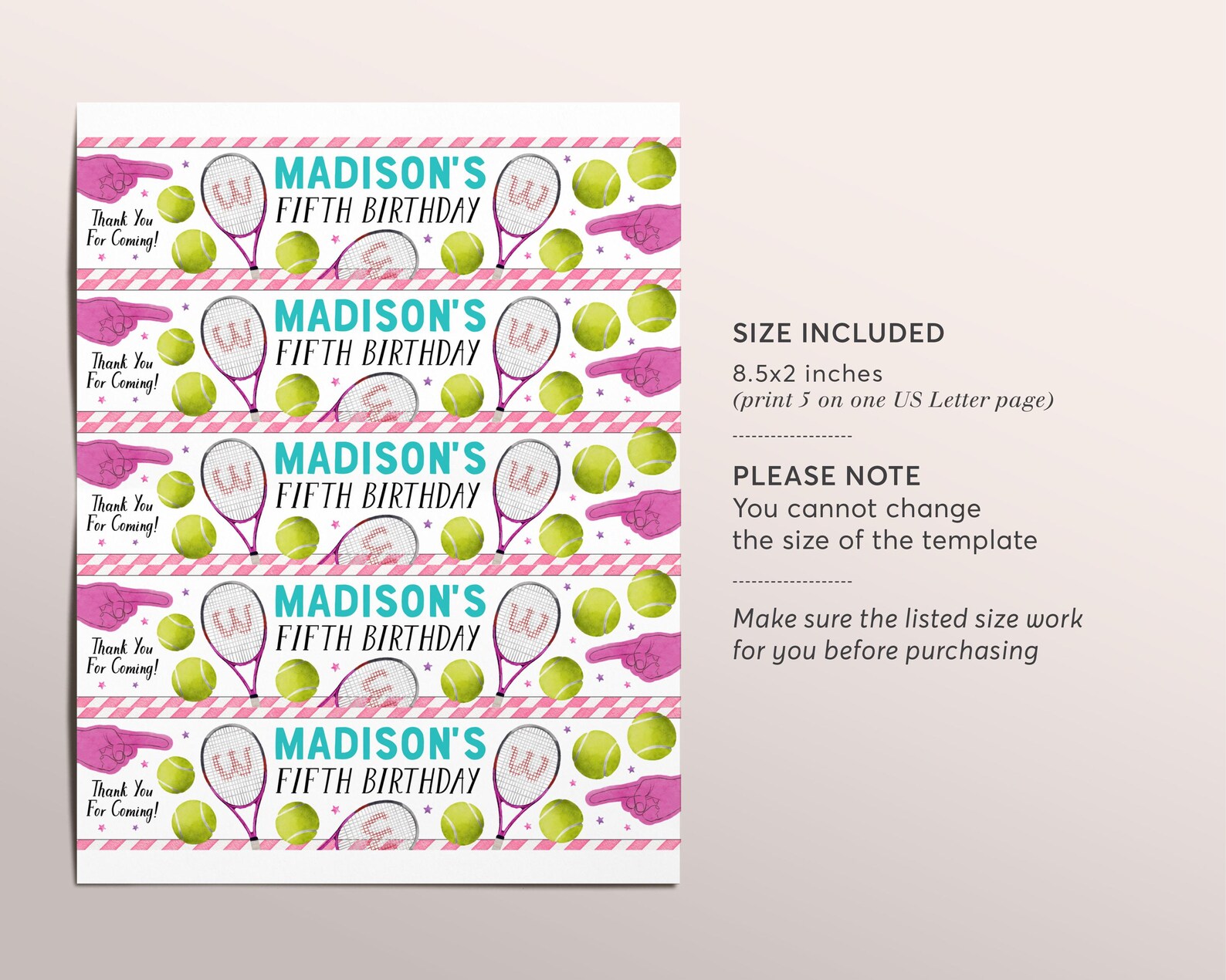 Tennis Water Bottle Labels Editable Template, Tennis Ball Party Theme ...