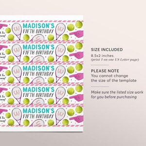 Tennis Water Bottle Labels Editable Template, Tennis Ball Party Theme ...