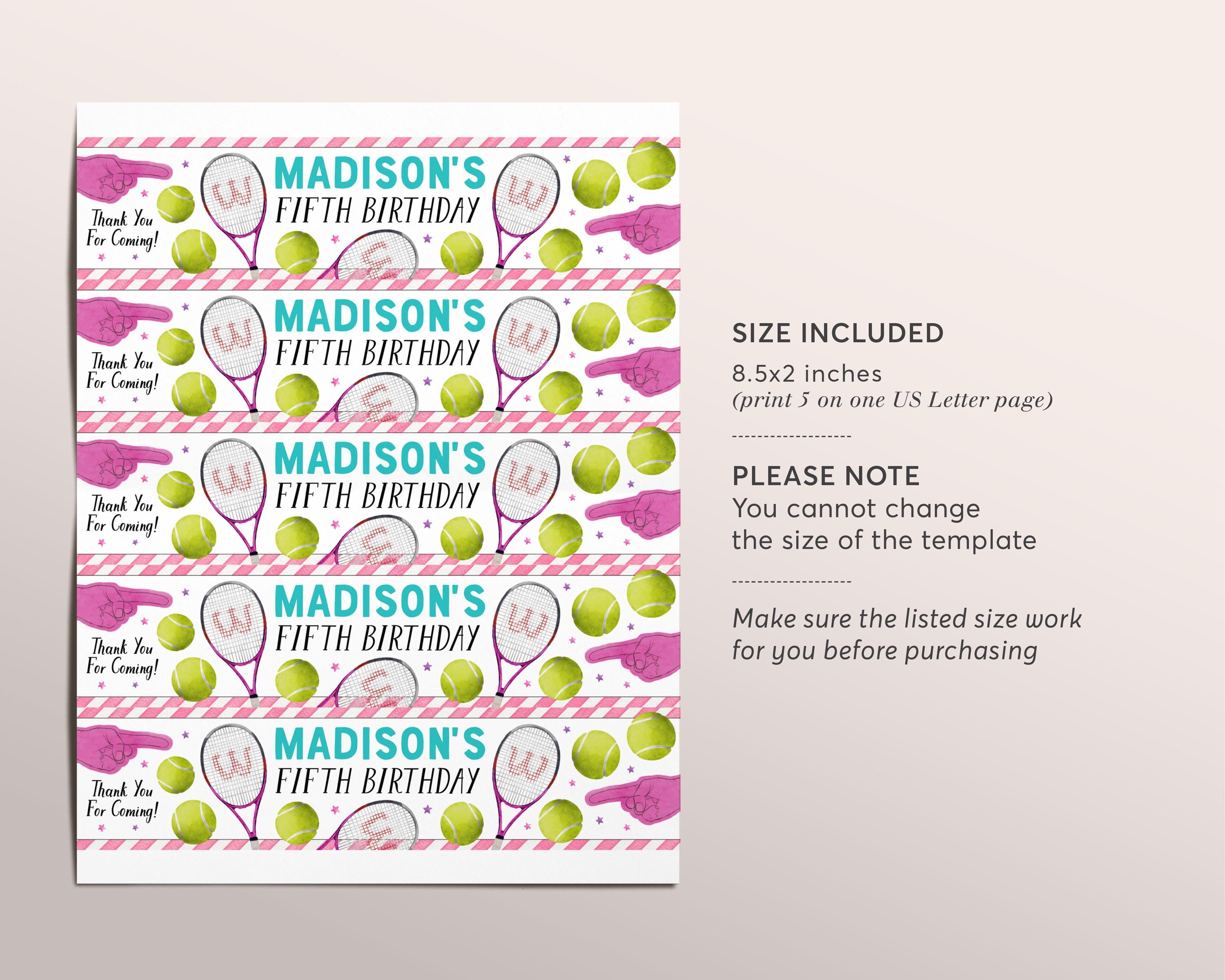 Tennis Water Bottle Labels Editable Template, Tennis Ball Party Theme ...