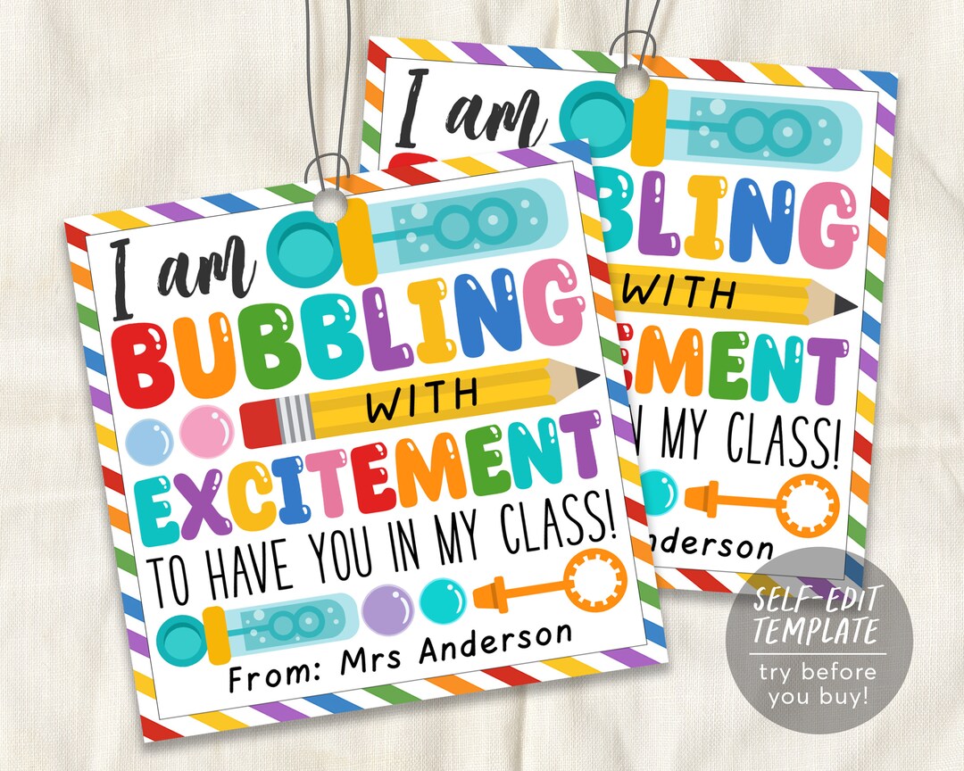 Bubbling With Excitement Back to School Gift Tag Editable Template ...
