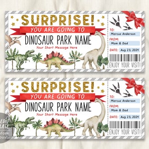 Dinosaur Park Ticket Editable Template, Surprise Dinosaur Museum ...