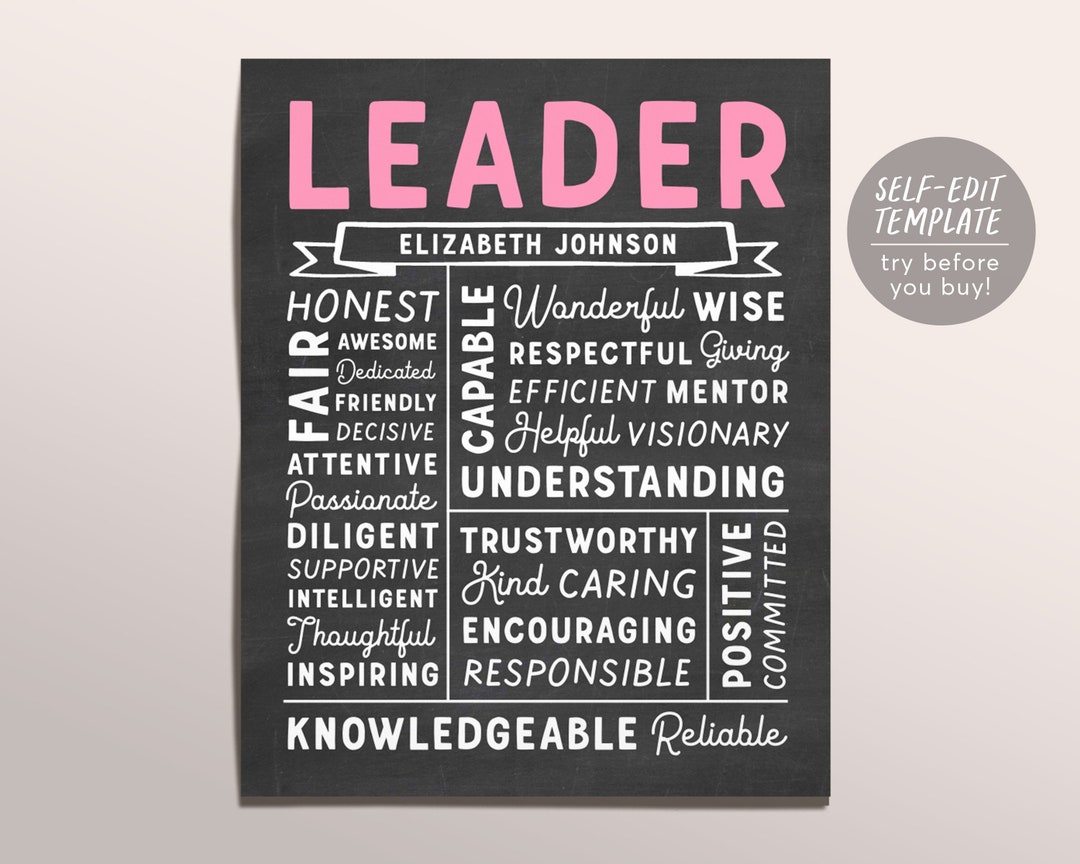 Editable Leader Chalkboard Gift Print Template, Unique Boss Lady Mentor ...